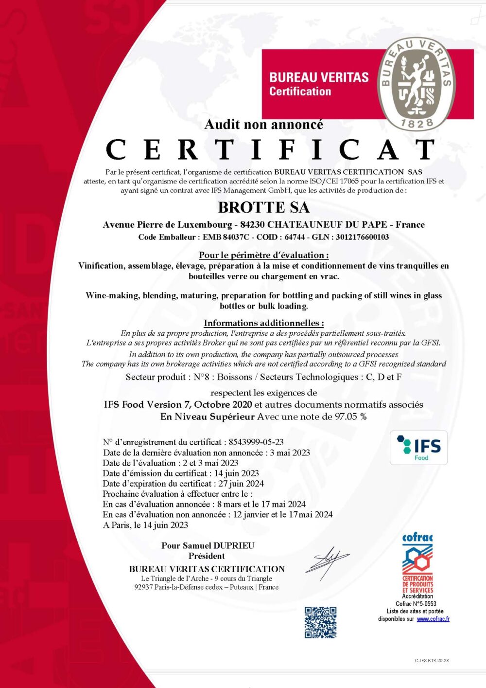 Certifications RSE & IFS Food | Maison Brotte